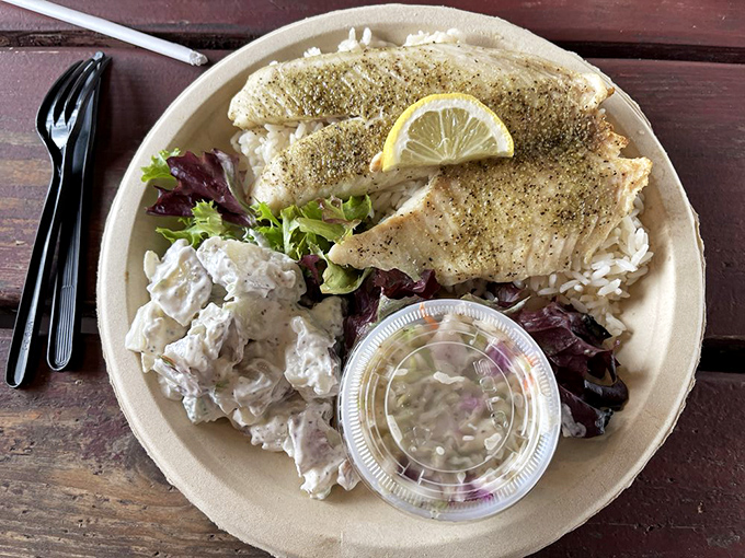 Simple perfection on a plate – grilled fish with just the right seasoning lets the ocean's flavor shine through.