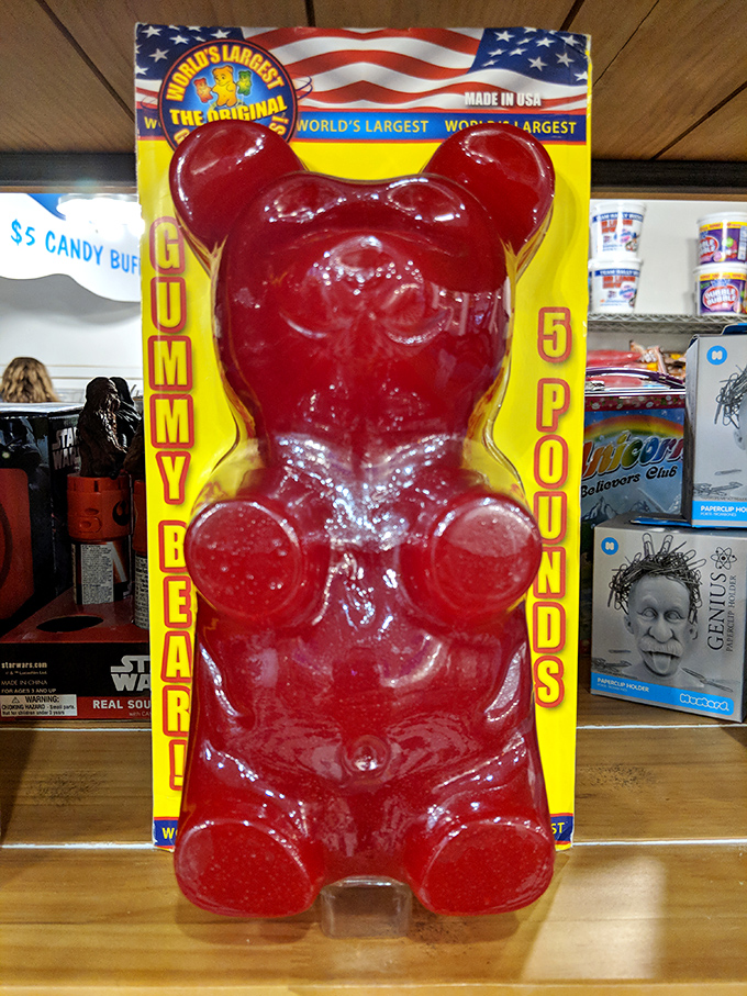 "I've seen things, man." This giant red gummy bear has witnessed countless wide-eyed children and adults who suddenly remember what wonder feels like.