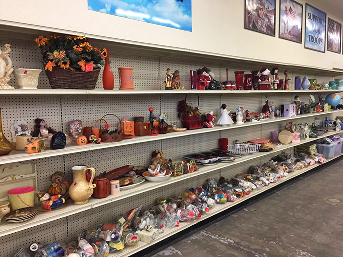 Seasonal decor heaven where Halloween pumpkins neighbor Christmas Santas in a year-round holiday mash-up that defies calendar constraints.