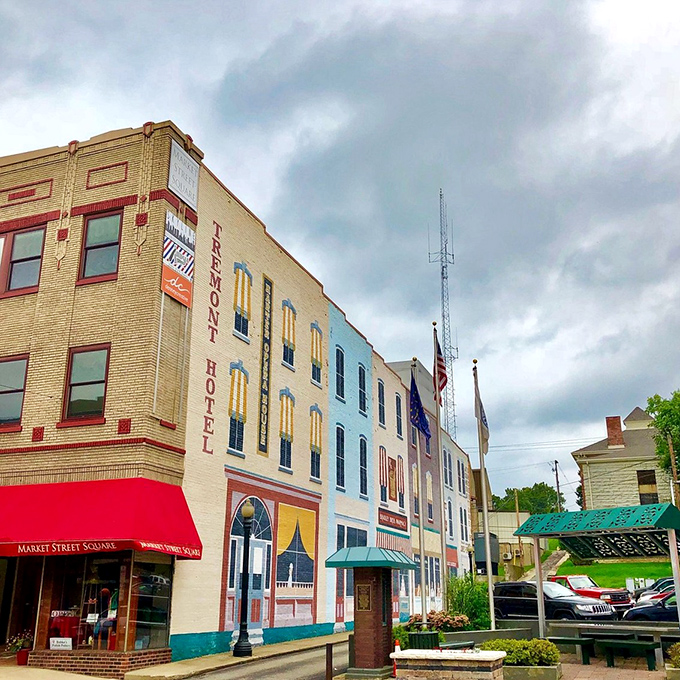 The Tremont Hotel's colorful facade brings a splash of urban vibrancy to small-town Indiana. Those awnings have sheltered countless conversations.