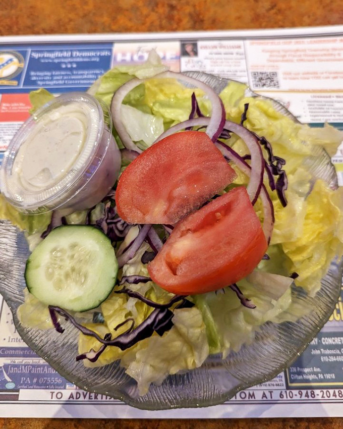 The house salad &ndash; that noble supporting actor in the diner drama, fresh and crisp with the perfect ratio of veggies to dressing.