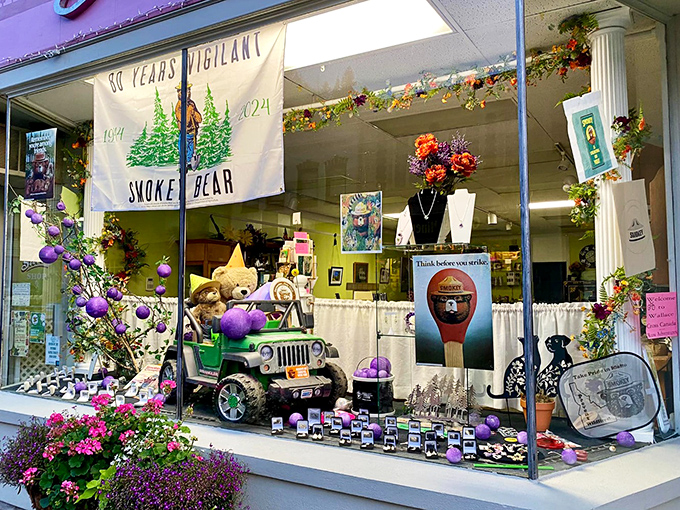 Smokey Bear celebrates 80 years alongside whimsical displays at the Huckleberry Festival, where purple and green dominate this quintessentially Idaho celebration.