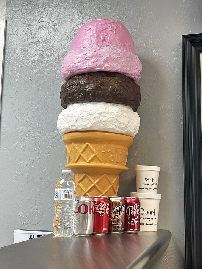 This three-scoop ice cream display sculpture isn't just art&mdash;it's motivation. Standing taller than soda cans, it's the dessert equivalent of a motivational poster.