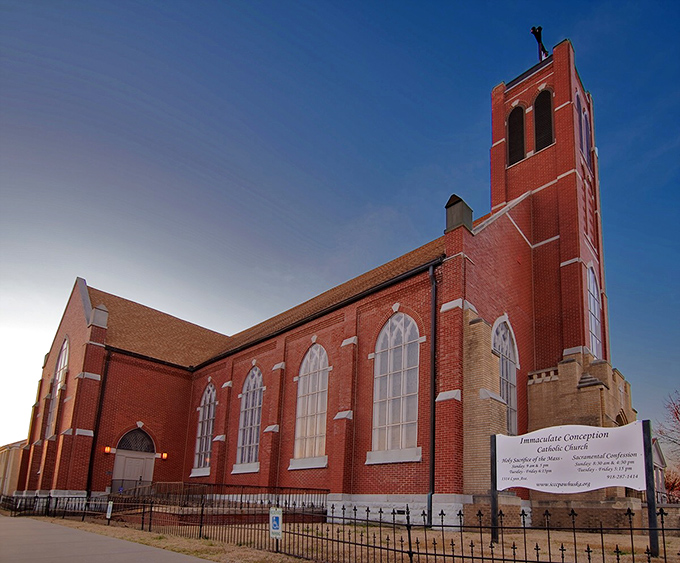The Immaculate Conception Catholic Church, nicknamed "Cathedral of the Osage," proves that spiritual grandeur isn't exclusive to big cities.