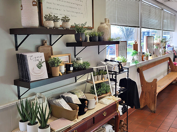 Simple shelves lined with homey touches remind you this isn't a restaurant concept &ndash; it's a genuine slice of Pennsylvania Dutch country. 