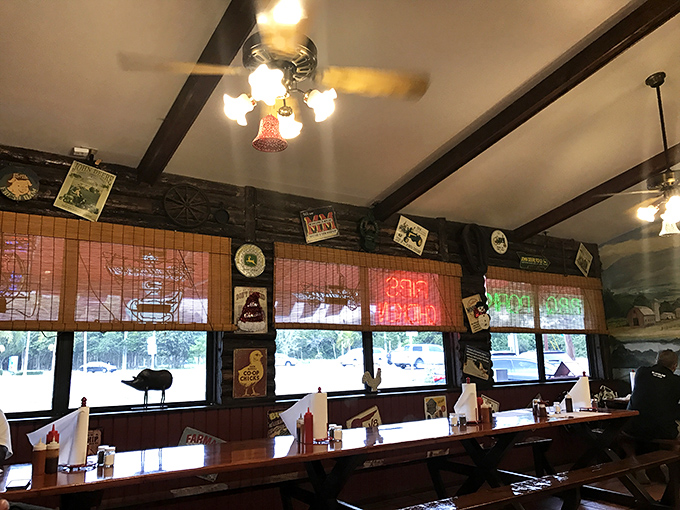 Rustic charm that can't be manufactured. Those wooden beams have witnessed countless barbecue epiphanies over the years.