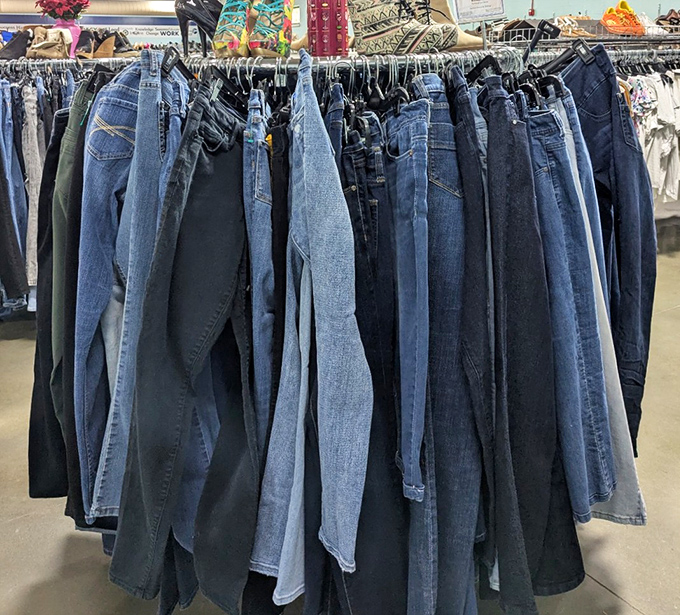 Denim dreams come true in the jeans section, where finding that perfect pair feels like winning the lottery without buying a ticket.