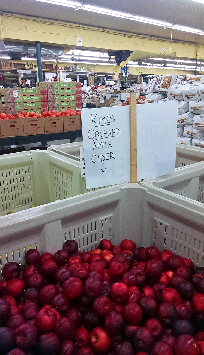 Local harvest bounty awaits in the indoor market. Kimes Orchard apple cider promises that quintessential Pennsylvania fall flavor in liquid form.