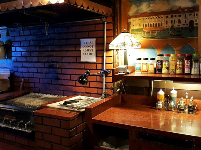 The grill station stands ready for patron-chefs to work their magic, surrounded by seasonings and tools&mdash;the ultimate choose-your-own culinary adventure.