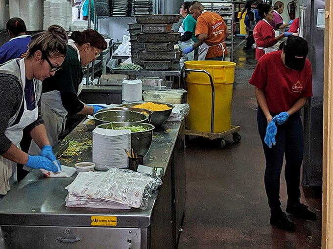 Behind the scenes, the kitchen hums with practiced efficiency—a choreographed dance of hands that have made thousands of burritos.