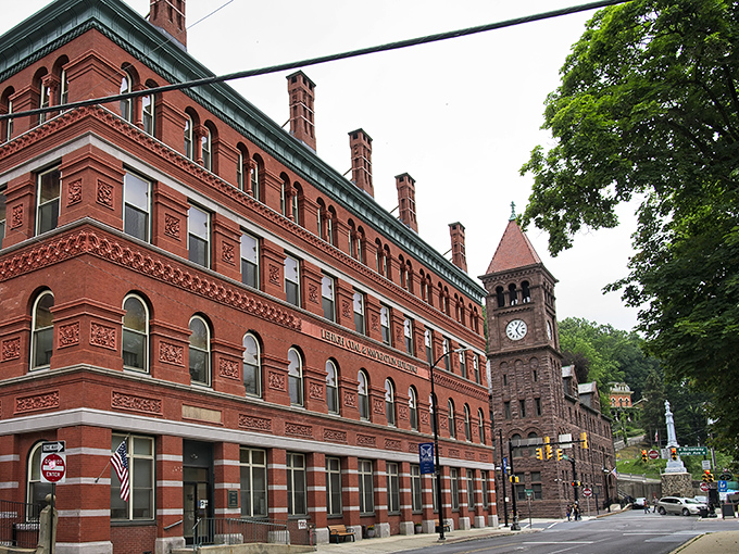 The imposing Lehigh Coal & Navigation Building stands as a red-brick reminder of the town's industrial roots. Coal built this beauty.