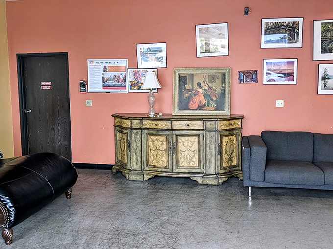 A vignette of possibility &ndash; vintage furniture arranged to inspire your next living room refresh at a fraction of retail prices.