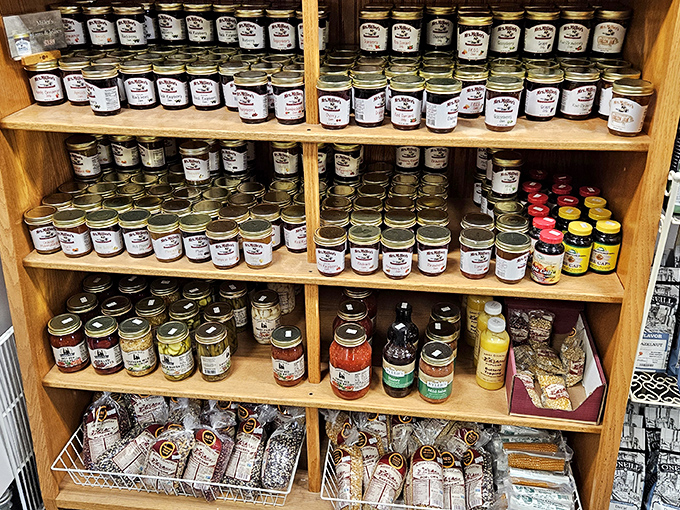 The gift shop's shelves of homemade preserves &ndash; proof that Amish kitchens figured out how to capture summer in a jar long before Mason jars became trendy.