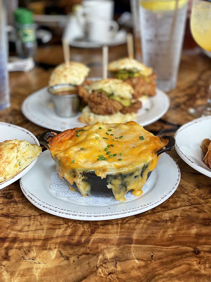 This isn't your box-mix mac and cheese&mdash;it's a bubbling skillet of molten comfort topped with a golden cheese crust. Spoon-fighting territory. 