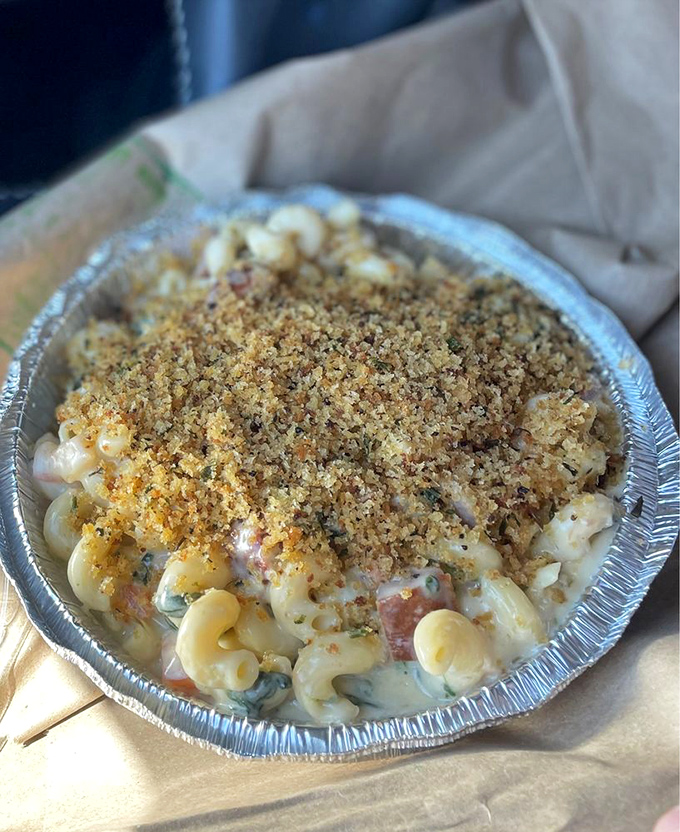 Mac and cheese that didn't come from a box, unless that box was labeled "Serious Comfort Food: Handle With Appetite." Worth every creamy calorie.