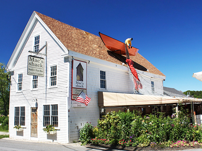 Mac's Shack wears its Cape Cod heritage proudly, with a boat on the roof that's probably seen more action than some in the harbor.