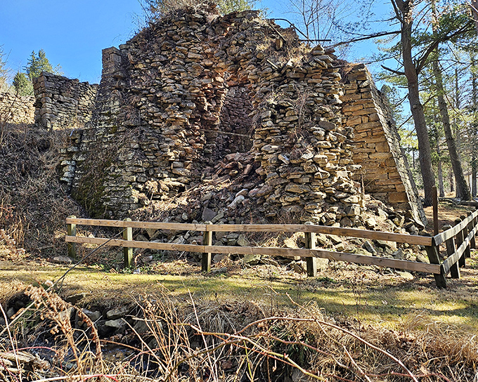 The stone ruins of Mary Ann Furnace stand as a testament to Pennsylvania's industrial past, looking like they're auditioning for a role in "Game of Thrones."