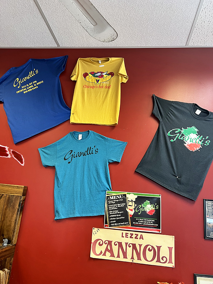 T-shirts that let you wear your stomach's allegiance proudly. The cannoli sign below is just a delicious bonus teaser.