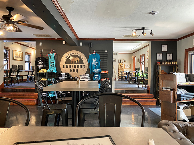 Merchandise corner: where you can take home everything except the actual smoker. Those t-shirts and aprons are souvenirs of your flavor pilgrimage.