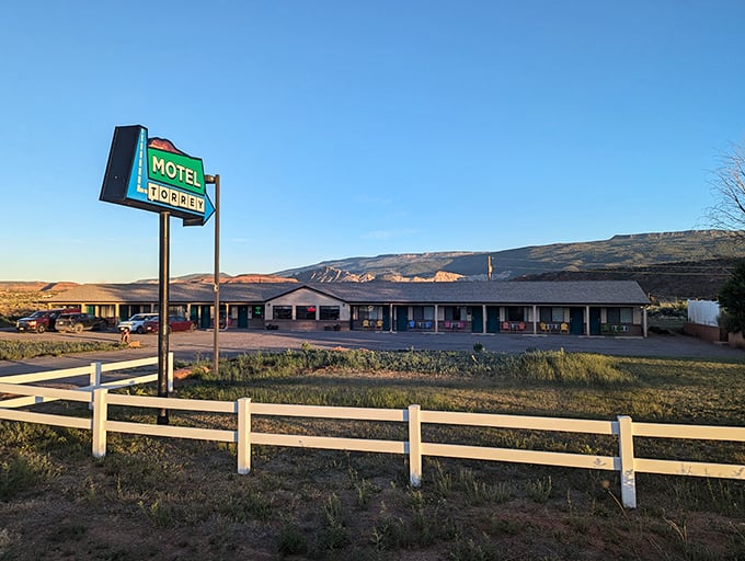 The classic roadside motel, elevated by the backdrop that turns every stay into a postcard moment. Location, location, location.