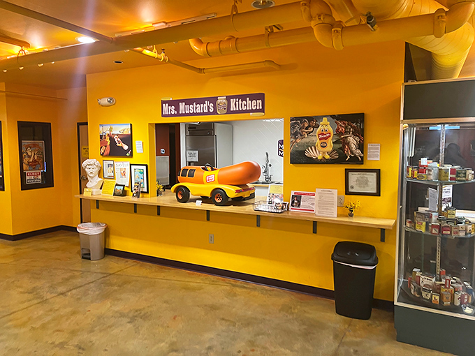 "Mrs. Mustard's Kitchen" serves as command central, complete with a miniature hot dog car that would make Oscar Mayer jealous.