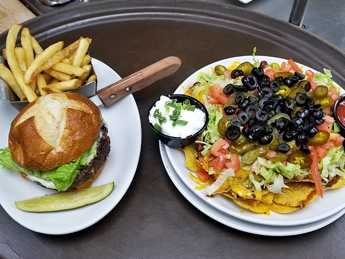 The nachos and burger combo that makes you wonder why you ever bothered with fancy restaurants.