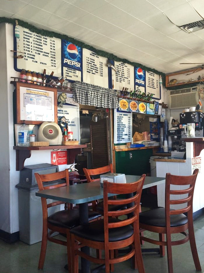 The dining area may be compact, but those menu boards overhead promise an ocean of possibilities for your seafood-loving heart.