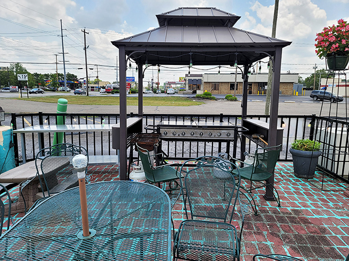 The outdoor gazebo seating area offers fresh air dining with a side of people-watching &ndash; perfect for those Ohio summer evenings. 