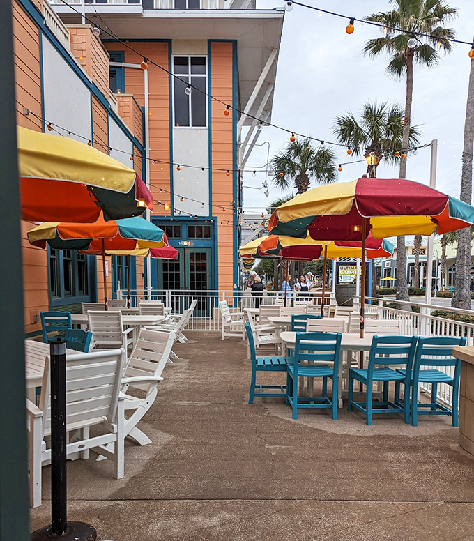12. outdoor seatingThe outdoor seating area's rainbow of umbrellas creates a cheerful oasis. It's like the patio furniture is having its own little beach party.
