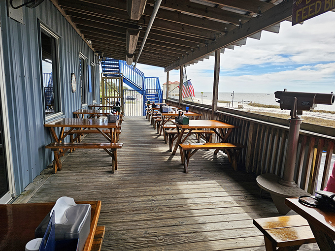 The outdoor deck&mdash;where the Gulf breeze enhances every bite and you can point dramatically at the water while saying, "My dinner came from there!"