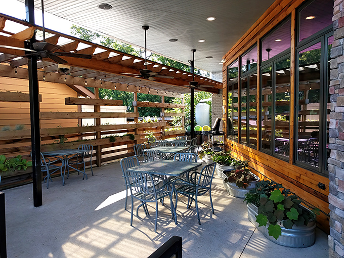 The patio at Mitchell's&mdash;where sandwich enjoyment meets fresh air. Tennessee sunshine and a Reuben? That's living your best life.