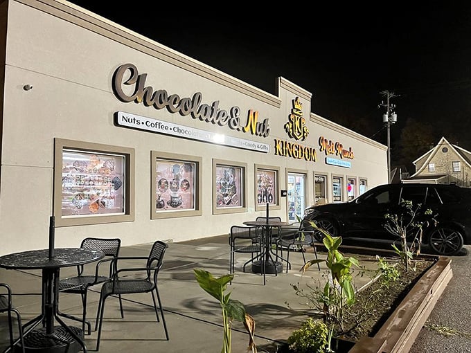 Even after dark, the Kingdom's glow beckons sugar-seekers. The outdoor seating area offers a perfect spot for late-night dessert conspiracies.