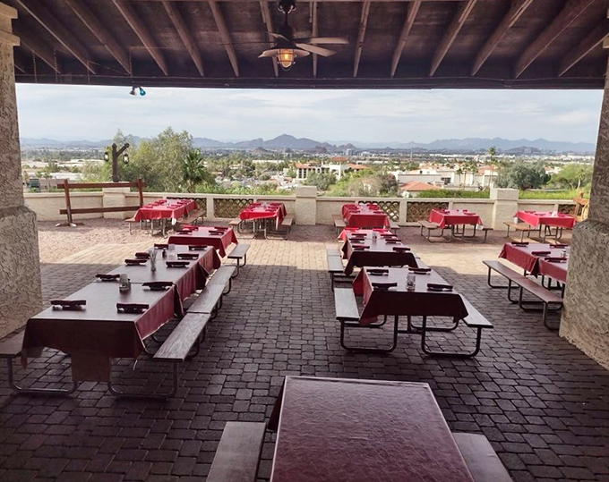Outdoor dining with panoramic valley views - because great food tastes even better with spectacular scenery. 