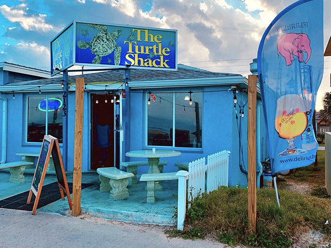 As the day winds down, the Turtle Shack's exterior glows with invitation. Those string lights aren't just decoration&mdash;they're a dinner beacon.