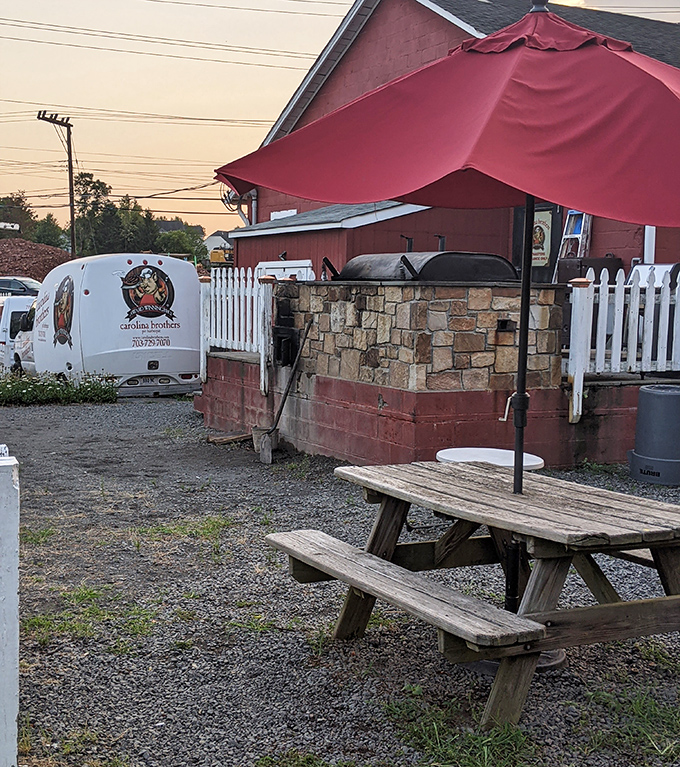 The outdoor picnic table—where the only thing better than Carolina Brothers' barbecue is Carolina Brothers' barbecue eaten in the fresh Virginia air.