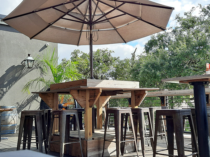 Outdoor seating that captures Louisiana's better weather days. When the humidity takes a rare break, this patio becomes Baton Rouge's most coveted real estate.