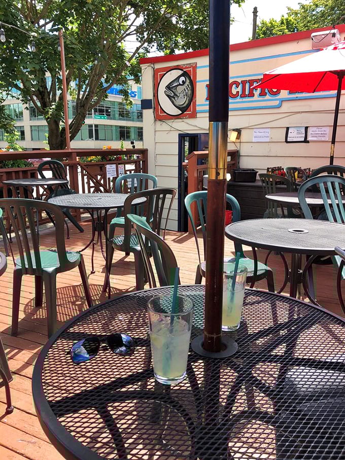 The outdoor patio offers a breath of fresh air between bites. On rare sunny Seattle days, this spot becomes the neighborhood's hottest real estate.