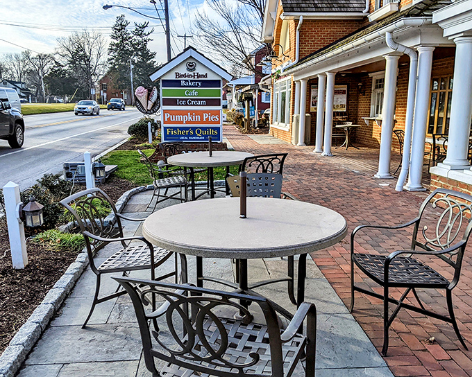 Al fresco dining, Pennsylvania style. These outdoor tables offer front-row seats to the gentle rhythm of Amish country, with the bonus of pastry accessibility.
