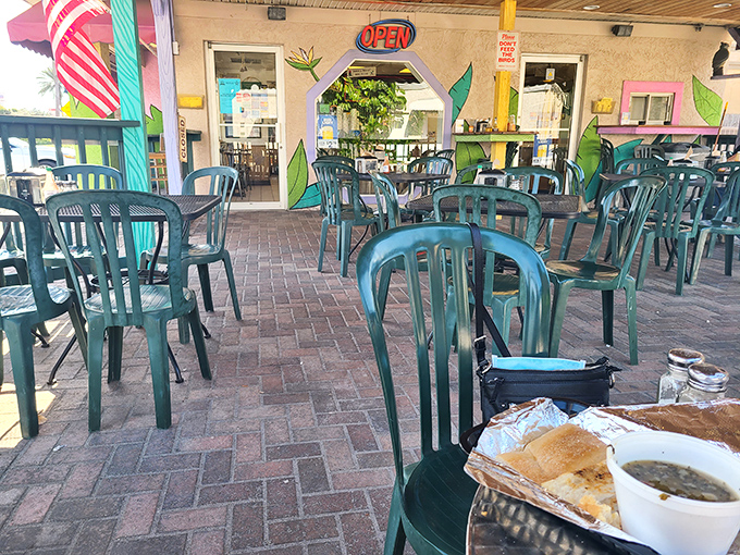 The outdoor patio&mdash;where sandwiches taste even better under Florida's blue skies, and vacation mode kicks in whether you're a tourist or local.