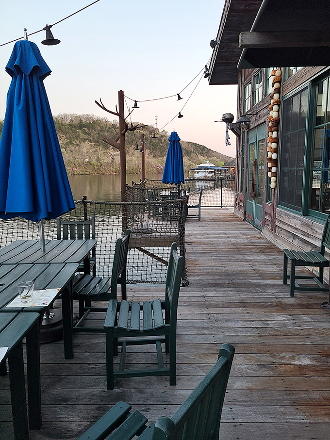 The outdoor deck—where fresh air, sunset views, and the gentle sound of lapping water enhance every bite. Nature's perfect dining companion.