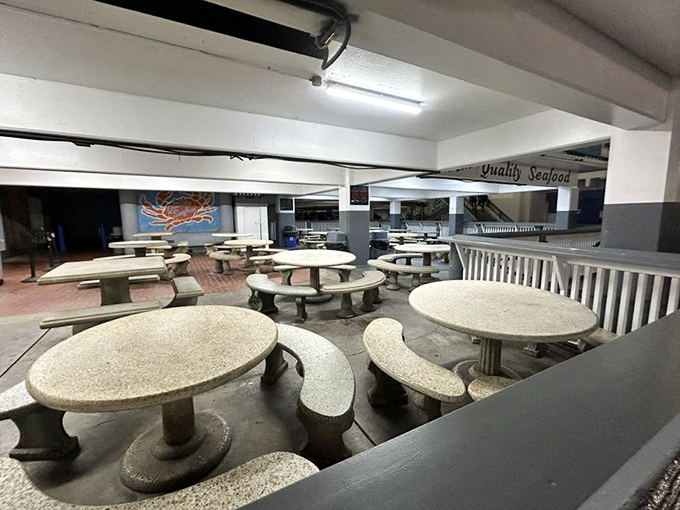 Simple concrete tables create the perfect stage for seafood stardom. Sometimes the best dining rooms have ocean breezes instead of chandeliers.