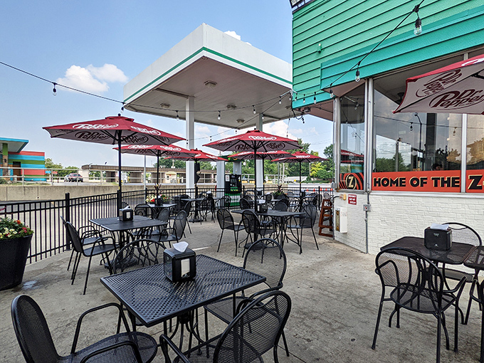 Outdoor seating for those rare moments when the Kansas weather cooperates, offering fresh air to complement the fresh-from-the-smoker flavors.