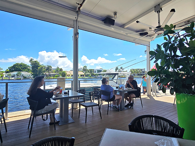 Florida dining with a view&mdash;where waterfront tables offer the rare opportunity to enjoy your eggs with a side of yacht-watching.