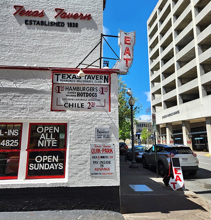 From this angle, you can appreciate how this tiny culinary landmark has stood its ground while the city grew skyward all around it.