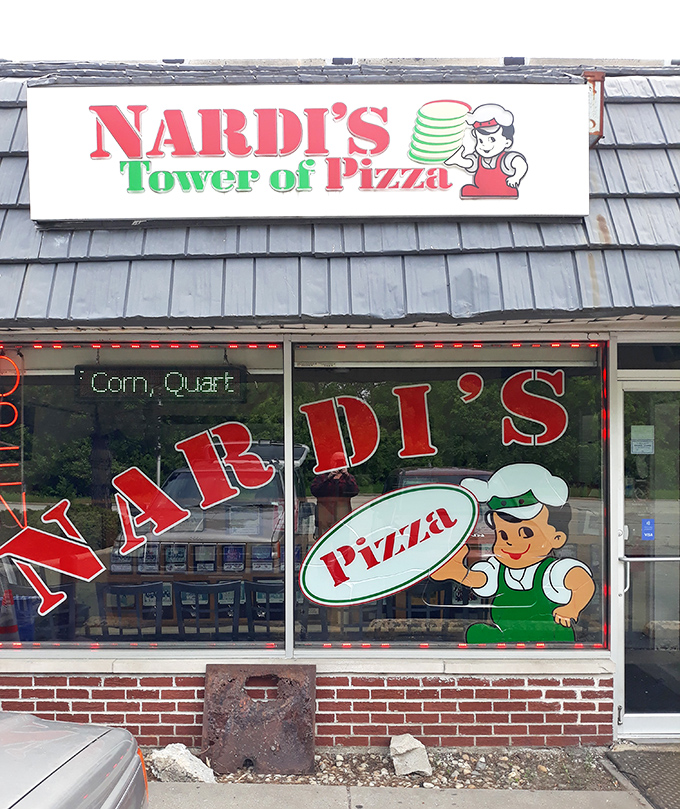 The cartoon chef on Nardi's window has been silently greeting hungry visitors for decades, a friendly beacon of pizza promise.