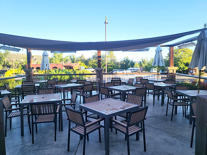 Outdoor dining under shade sails lets you savor great steaks while Arizona's perfect weather works its magic.