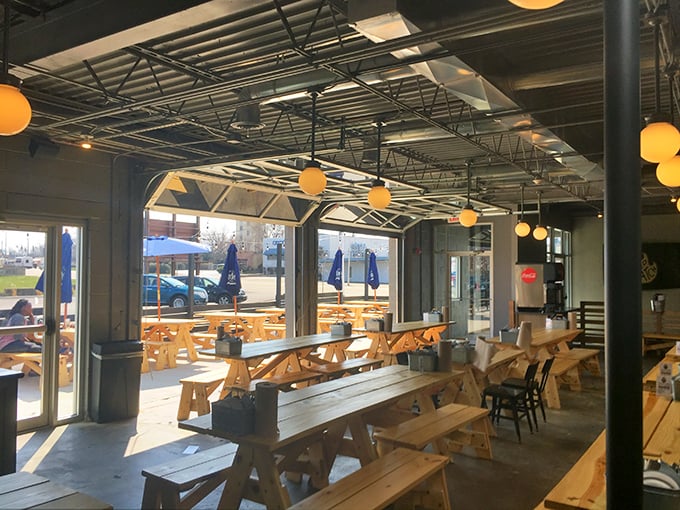 Garage doors that open to create indoor-outdoor harmony. When Ohio weather cooperates, there's nothing better than pizza with a side of fresh air.