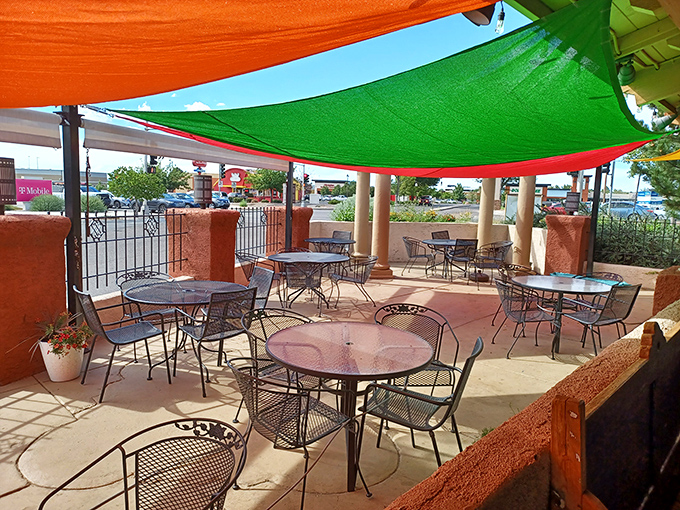 Dining al fresco under colorful shade sails feels like the perfect compromise between civilization and the great outdoors.