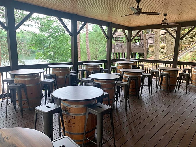 The outdoor patio with barrel tables offers fresh air with your fresh drinks&mdash;nature's cocktail hour at its finest. 