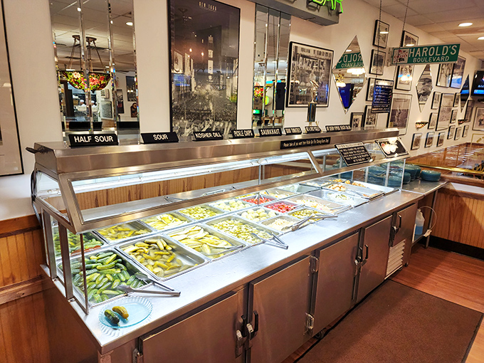 The pickle bar at Harold's isn't just a condiment station&mdash;it's a shrine to vinegar and brine. A pickle paradise where self-restraint goes to die.